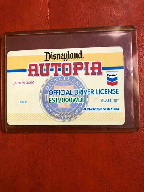 DISNEY DISNEYLAND THEME Park Autopia Ride Attraction drivers License ...