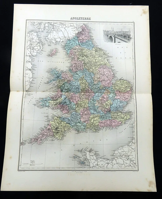 ANTIQUE MAP OF England and Wales City of London Landscape Hand Coloured ...