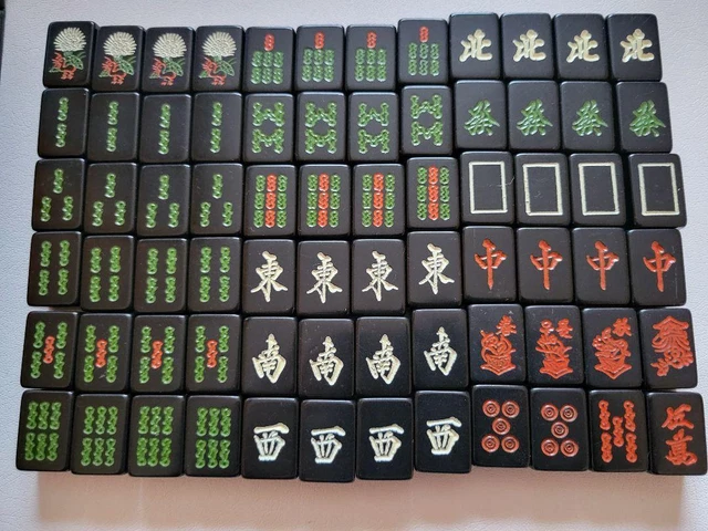 MAHJONG TILE SET, Black Painted Tiles, Height Approx. 2.6 Cm X Width 2 ...