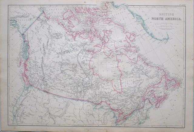 1864 HAND COLOURED British Map North America Newfoundland Nova Scotia ...