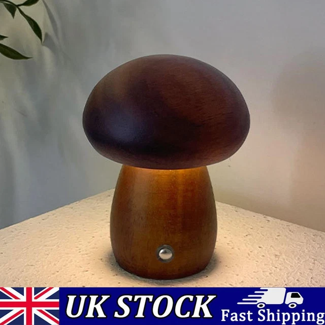 BEDSIDE TABLE NIGHT Light Touch Switch Mushroom Table Lamp Wooden for ...