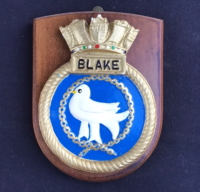 HMS BLAKE ROYAL Navy Ships Crest Plaque - Plaster On Wooden Shield ...