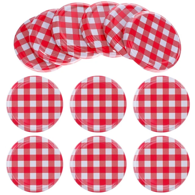 40 PCS METAL Jar Lids Iron Screw Caps Red White Checked Canning Lids ...