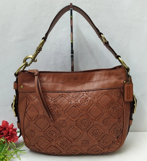 COACH ZOE TAN Brown Leather Woven Zipper Hobo SHoulder Bag £167.29 ...
