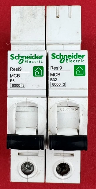 SCHNEIDER RESI9 MCB B6 6A R9F87106 B32 32A R9F87132 £4.99 - PicClick UK