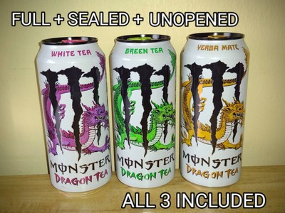 RARE! MONSTER ENERGY DRINK DRAGON TEA WHITE + YERBA BOTH FULL UNOPENED ...