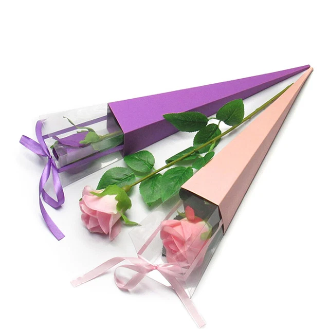TRIANGULAR CONE SHAPED Rose Flower Box Single Bouquet Box for Mother's ...