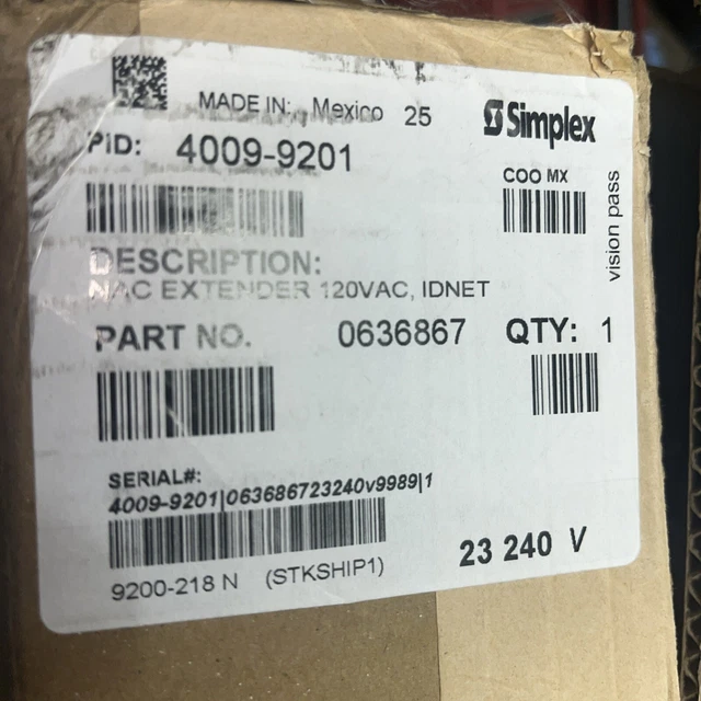 SIMPLEX 4009-9201 NAC Extender 120VAC, IDNET - BRAND NEW IN FACTORY BOX ...