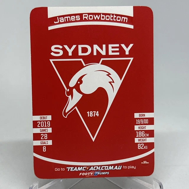 2021 AFL TEAMCOACH Gold Card 'James Rowbottom' Sydney Swans #134 $2.19 ...