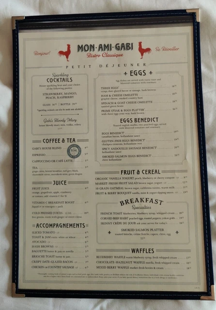 MON AMI GABI Menus Restaurant FRANÇAIS, Menu PETIT DÉJEUNER, Hôtel ...