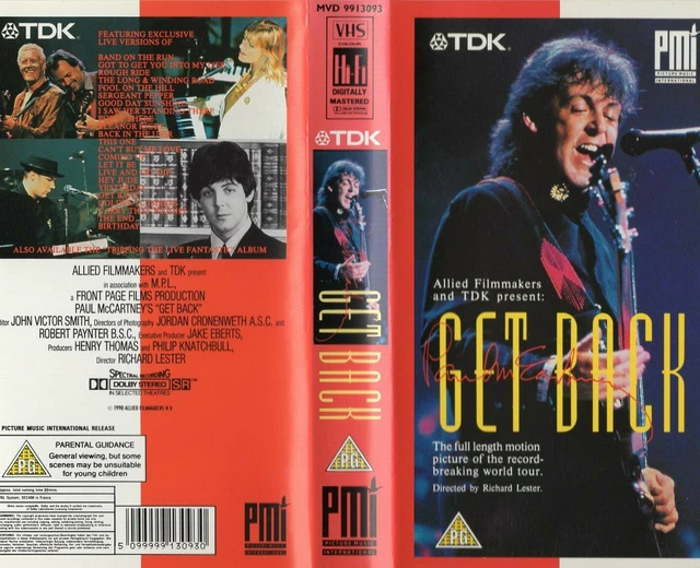 PAUL MCCARTNEY ~ Get Back ~ 1990 UK 89min.VHS PAL video ~ LIKE NEW ...