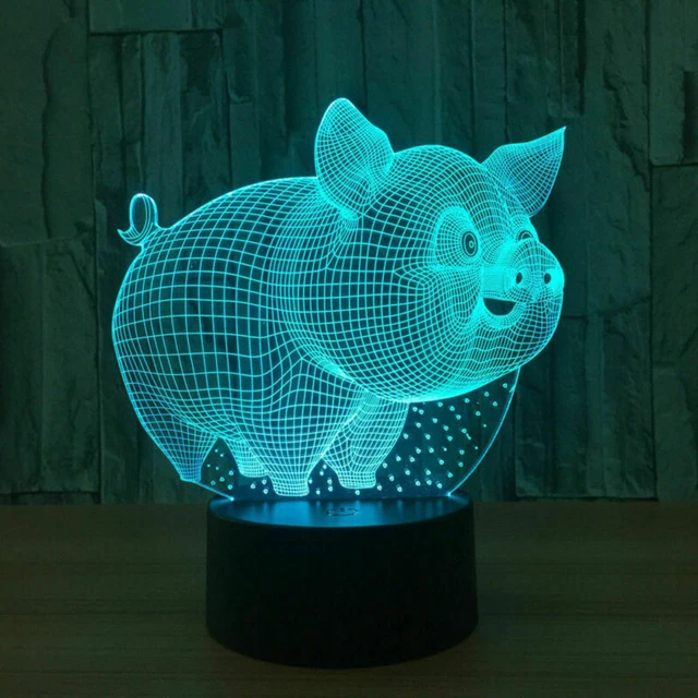 CHINESE PIG YEAR LED Baby Night Light 7 Color Change PIG Desk Lamp 3D ...