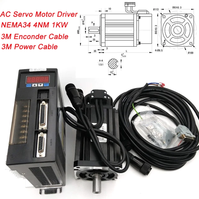 NEMA34 AC SERVO Motor Driver Controller Kit 1KW 4NM +3M Cable for CNC ...