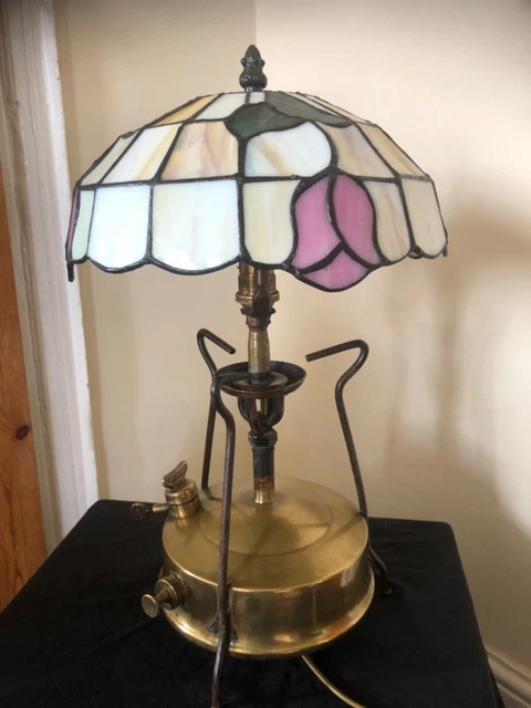 TABLE LAMP A Converted Burmo Primus Stove Lamp With Tiffany Style shade ...