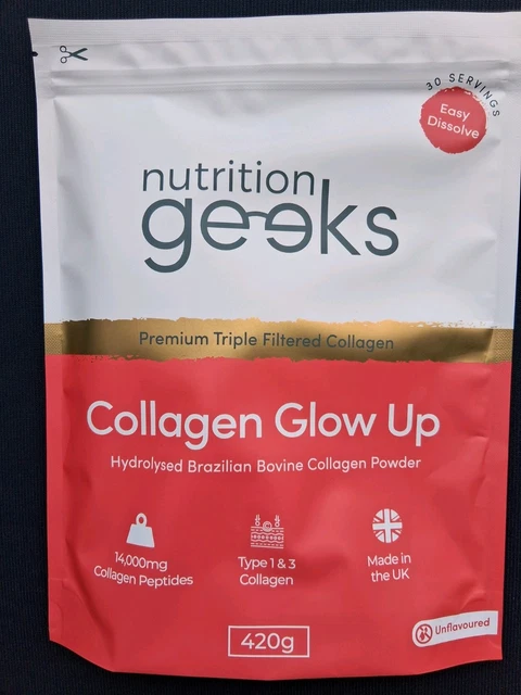 NUTRITION GEEKS COLLAGEN Glow Up Powder 14000mg, 420g, 30 Servings £12. ...
