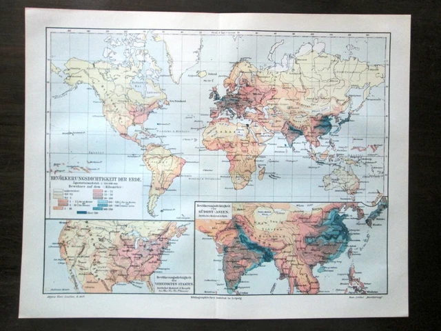 ANTIQUE MAP. THE WORLD POPULATION DENSITY MAP. Circa 1905 $15.00 ...