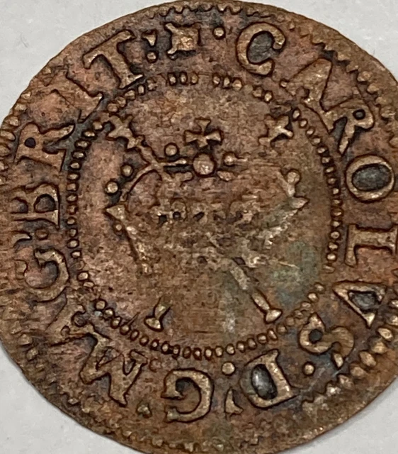 SCARCE CHARLES I MALTRAVERS FARTHING type 3 WOOLPACK PORTCULLIS copper ...