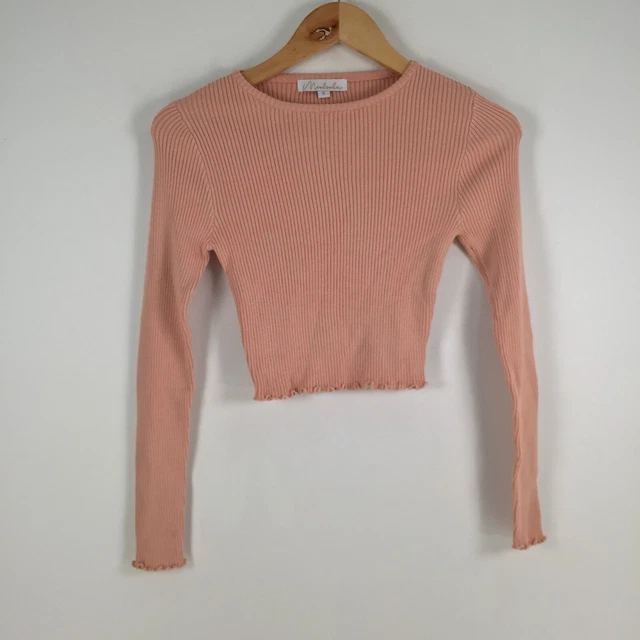 MOOLOOLA WOMENS KNIT top size S pink cropped long sleeve stretch ...