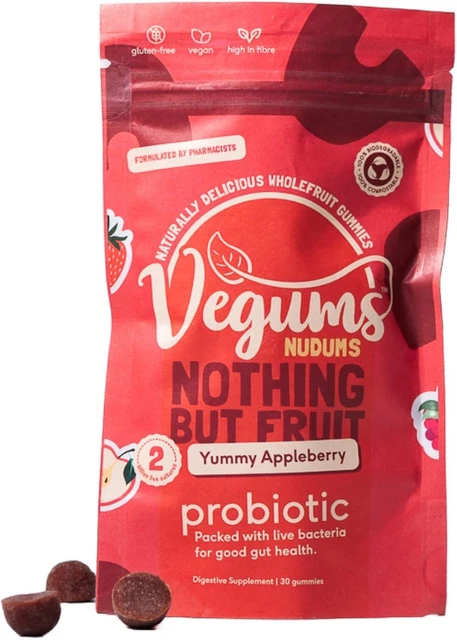 VEGUMS NOTHING-BUT-FRUIT PROBIOTIC Gummies 30 Gummies £11.52 - PicClick UK