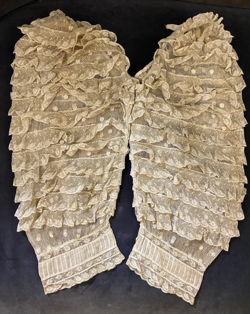 FANCY ORIGINAL VICTORIAN Engageants/Undersleeves RUFFLED LACE TIERS ...