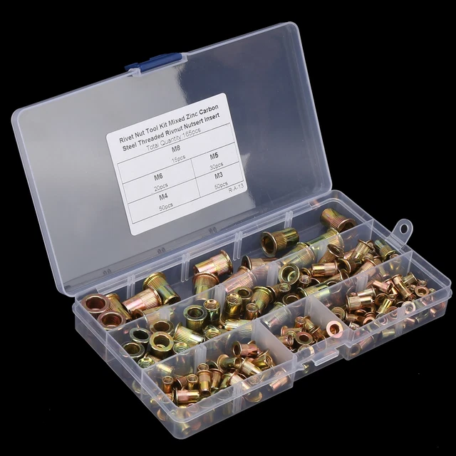 BLIND RIVETING NUTS 165pcs Flat Head Threaded Insert Nuts Assortment ...