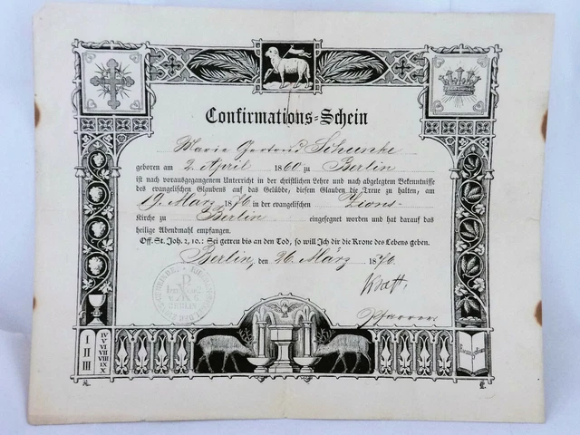 ALTE URKUNDE - Evangelischer Confirmations Schein, Berlin, aus dem Jahr ...