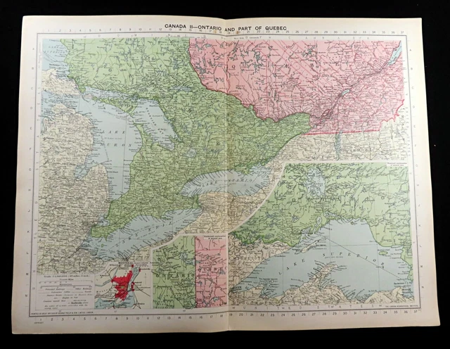 WW2 MAP ONTARIO Canada Quebec Montreal Lake Erie Canadian Wartime ...