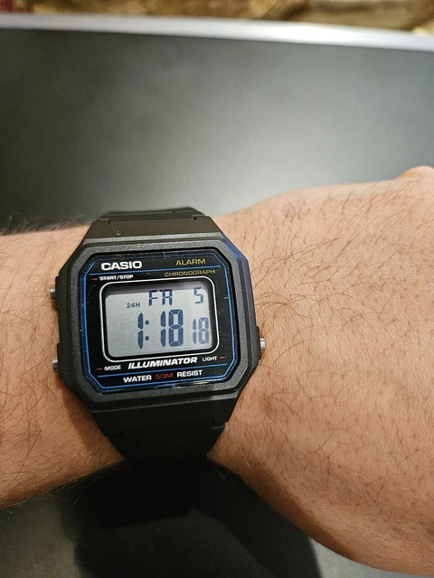 CASIO W-217H-1 AVCF 50 Meter WR Chronograph Watch Alarm Black Resin ...