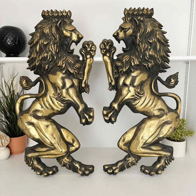 VINTAGE PAIR OF Bronze Crowned Britannic Rampant Lion Wall Plaques £395 ...