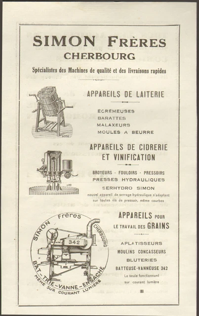 50 CHERBOURG SIMON Freres Appareils Laiterie Cidrerie Publicite 1938 ... 50 CHERBOURG SIMON Freres Appareils Laiterie Cidrerie Publicite 1938 ...