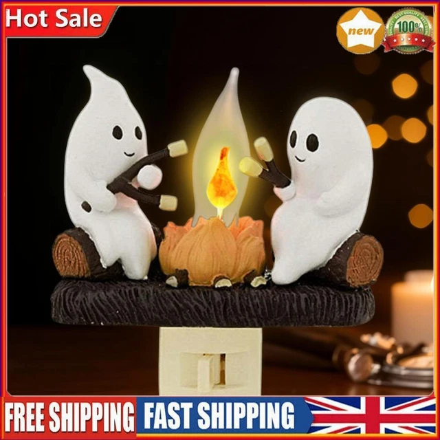 LED GHOSTS ROASTING Marshmallow Light Plug Into Wall Resin Home Spooky ...