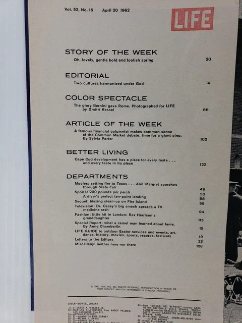 LIFE MAGAZINE APRIL 20, 1962; Ben Casey, Audrey Hepburn, Rome, Sylvia ...
