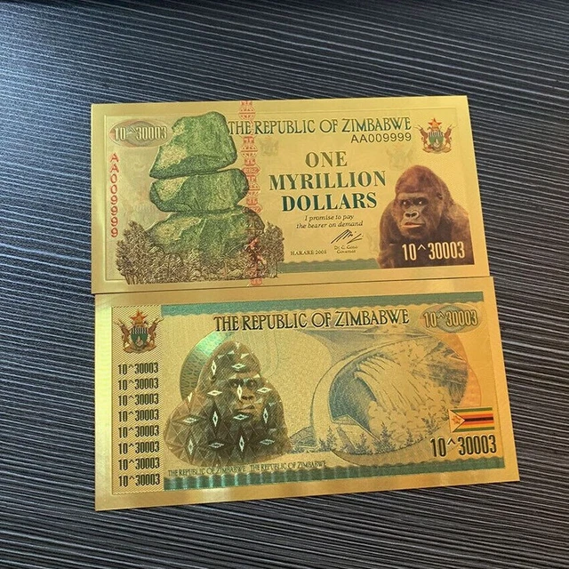 ZIMBABWE 1 MYRILLION Dollars Gold Foil Banknote 100 Trillion Series $4. ...