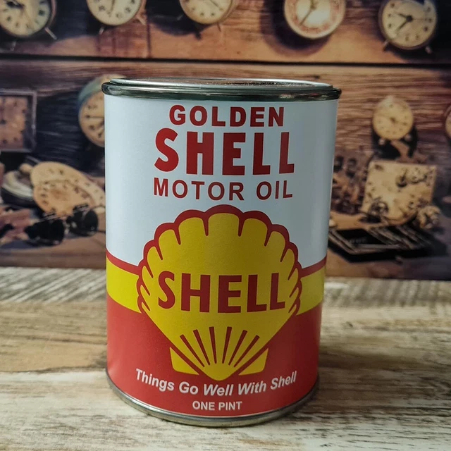 VINTAGE REPLICA GOLDEN Shell Oil Tin Can Reproduction Tin Cans Display ...