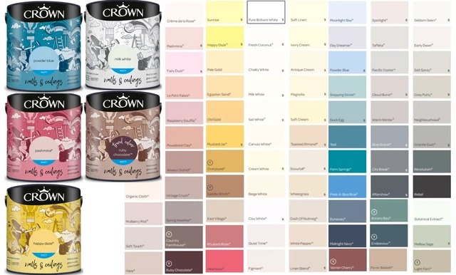 CROWN PAINT MATT Emulsion Walls & Ceilings 2.5L All Colours £23.49 ...