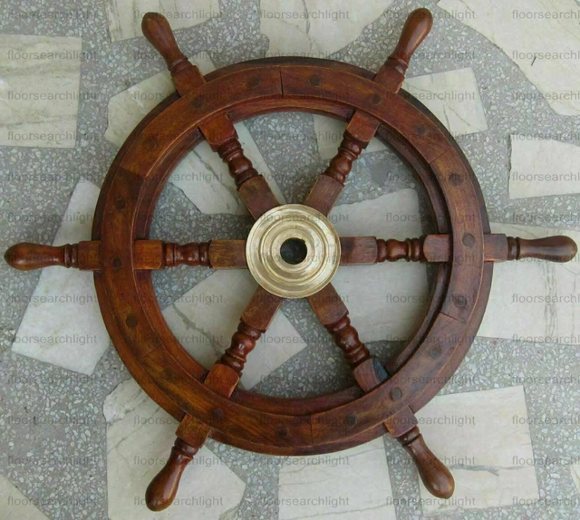 18 POUCES BATEAU nautique roue de bateau volant en bois brun décoration... EUR 41,90 - PicClick FR