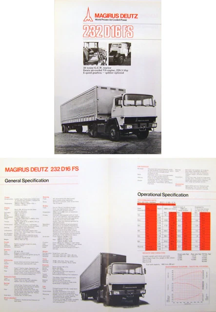 MAGIRUS DEUTZ 232 D16 FS Truck 1976 Original Sales Brochure Pub. No ...