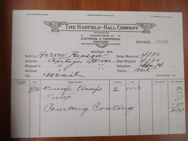 VINTAGE MOVIE LETTERHEAD Hadfield-Hall company Theatre supplies Antigo ...