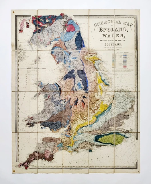 GEOLOGICAL MAP ENGLAND & WALES original antique E G Ravenstein 1862 ...