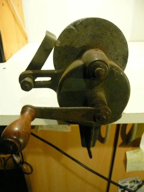 ANTIQUE HAND CRANKED Bench Mounted Grinder Wheel £29.99 - PicClick UK