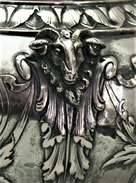 GROSSE PRUNK TEEKANNE Silber 800 Kaffeekanne Engel Rosen Widder Köpfe ...