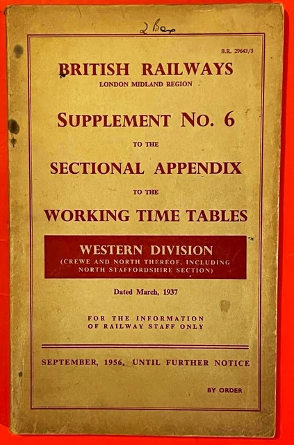 BRITISH RAILWAYS SUPPLEMENT No 6 Working Time Tables Western Division ...