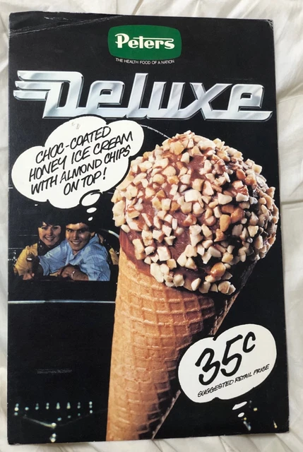 PETERS ICE CREAM cardboard Showcard Deluxe 35c Cone Advertising Card ...
