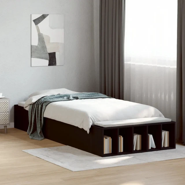WALPLUS BLACK SMALL Single Bed Frame 75x190 cm Wooden Bedroom Base £76. ...