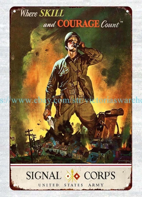 WHERE SKILL COURAGE Count US Army Signal Corp Recruitment WW2 metal tin ...