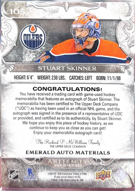 STUART SKINNER 2024-25 UD Artifacts Patch Auto 09/15 Card # 105 ...