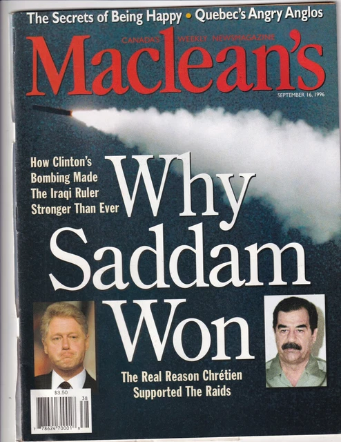 MACLEAN'S NEWS MAG Saddam Hussein Bill Clinton September 16, 1996 ...