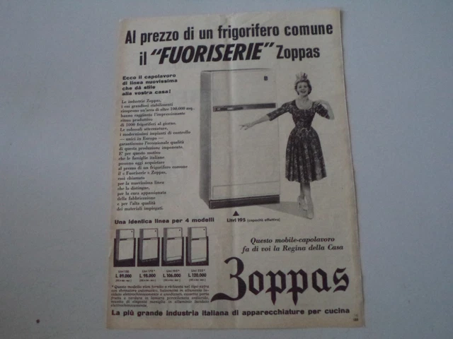 ADVERTISING PUBBLICITÀ 1959 FRIGORIFERO ZOPPAS FUORISERIE 195 LITRI EUR ...