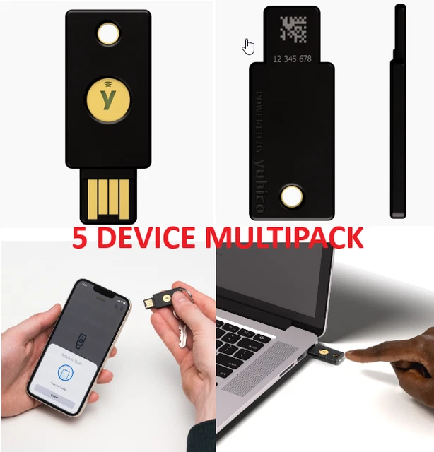 YUBICO 5 NFC Two-Factor Authentication Security Key (5 Device Multipack ...