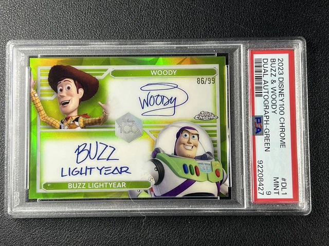 WOODY BUZZ LIGHTYEAR Psa 9 2023 Topps Cromo Disney 100 Dual Auto Verde ...